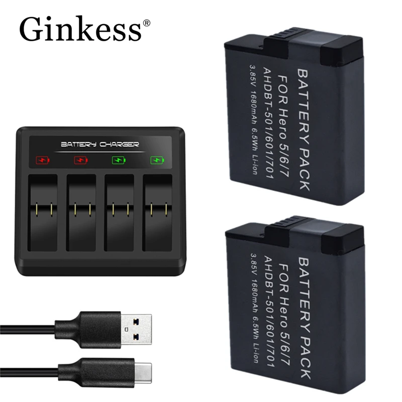 1680mAh GoPro 7 Battery with Charger for Gopro Hero 5 6 7 Black Battery ...