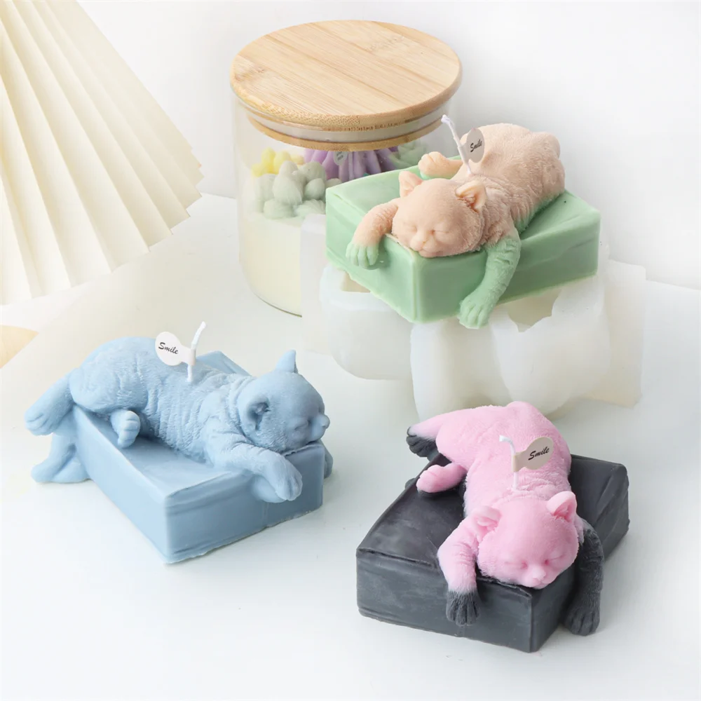 Katze-schl-ft-auf-B-chern-Silikon-Kerze-Wachs-form-DIY-schl-frig-Katze ...