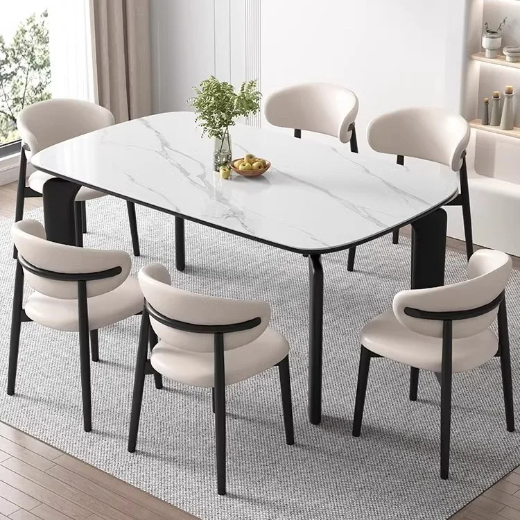 Modern-Simple-and-Luxury-Rock-Plate-Dining-Table-and-Chair-Combination ...