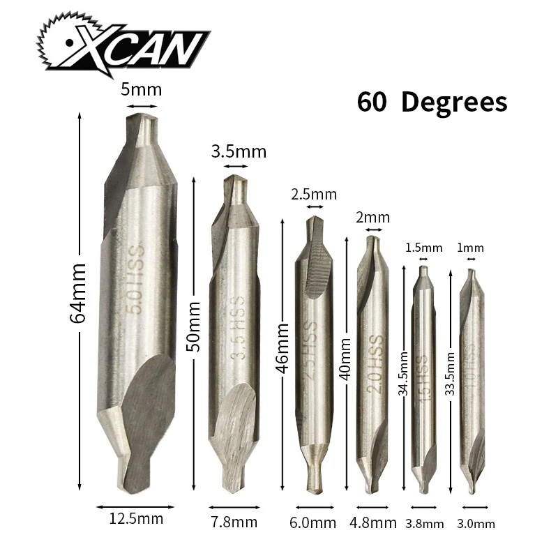 Xcan Hss Combined Center Drills 60 Degree Countersinks Angle Bit Set 1 ...