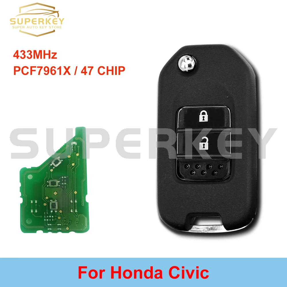 SUPERKEY 433MHz 2 Button Remote Flip Car Key Fob for Honda Civic 2014 ...
