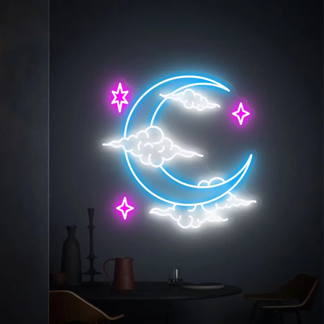 Moon-Stars-Neon-Sign-Wall-Decor-Custom-Moon-Led-Wall-Light-Gaming-Room ...