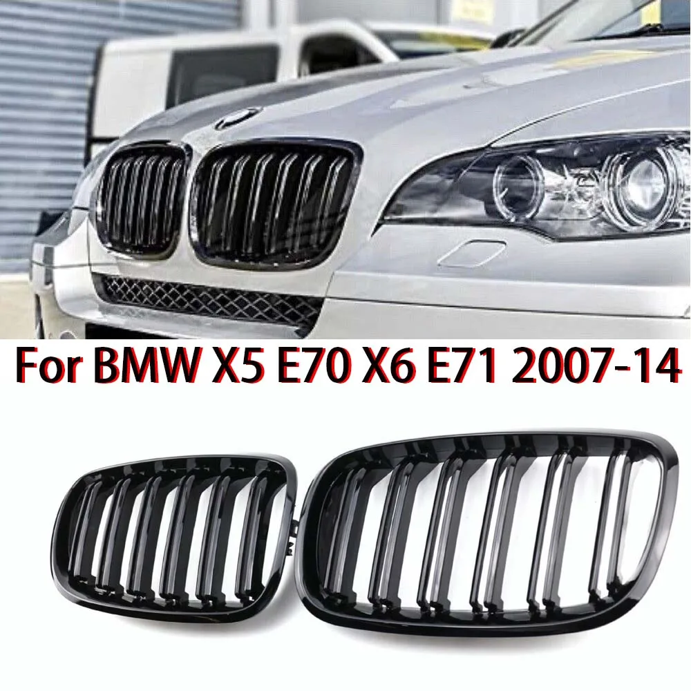 2pcs Car Style Gloss Black Front Kidney Double Slat Grill Grille For ...