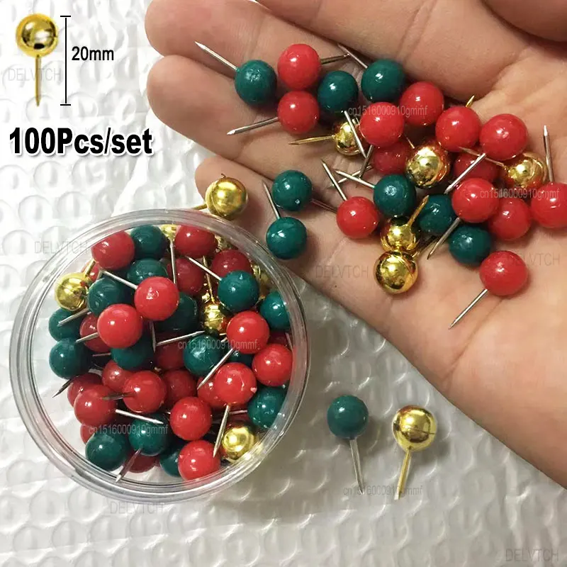 100Pcs-Set-Color-Round-Ball-Head-Thumbtack-Push-Pins-20mm-Office-School ...