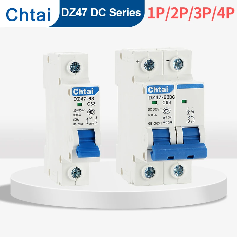 DZ47-63DC 1P 2P 6-63A dc250V 500V 1000V Mini MCB For Battery PV Solar ...