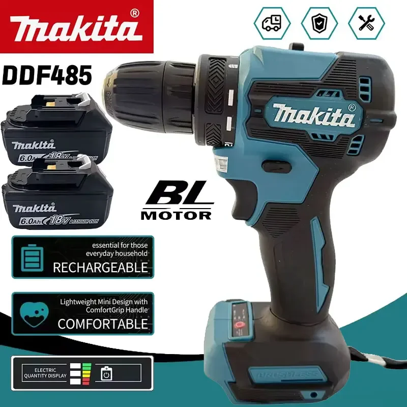 Makita DDF485 Compact Cordless Hammer Drill 18V Rechargeable Brushless ...