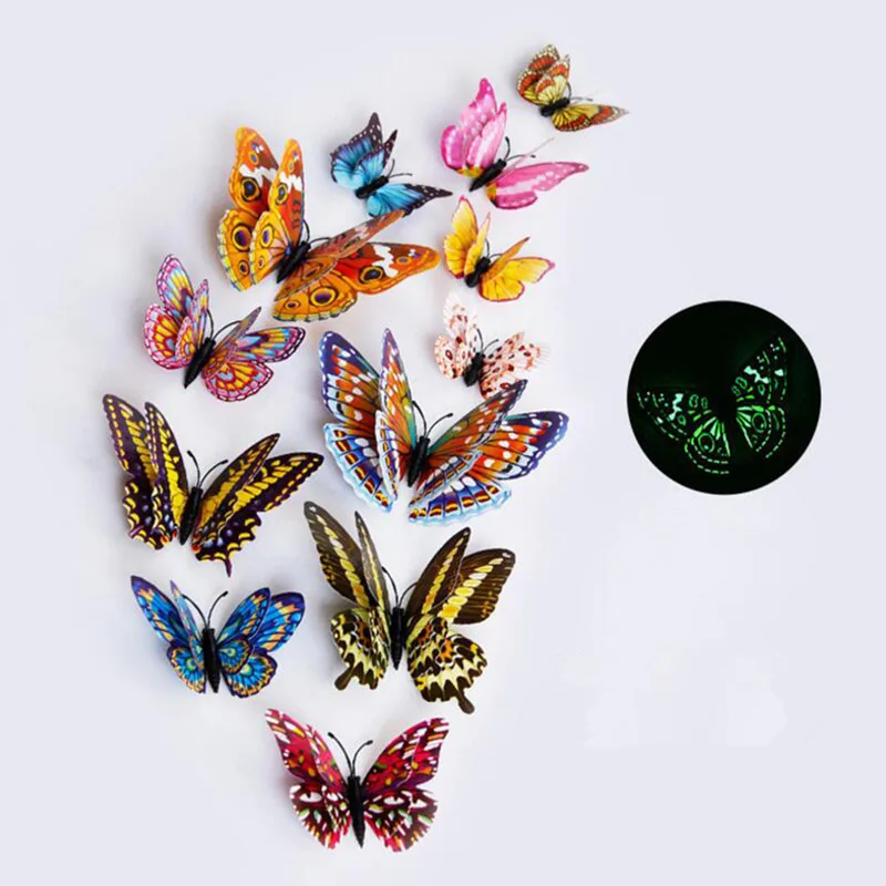 Luminous-Fridge-Magnets-12PCS-3D-Butterfly-Design-Decal-Art-Stickers ...