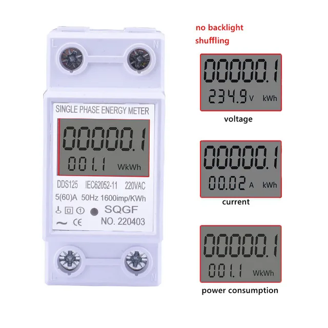 Din Rail Digital Single Phase Energy Meter kWh Voltage Current Power ...