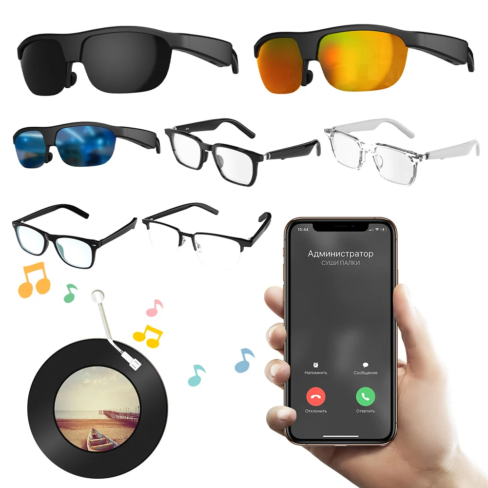 Bluetooth-Compatible-Smart-Headphone-Glasses-with-Mic-Speakers-Wireless ...