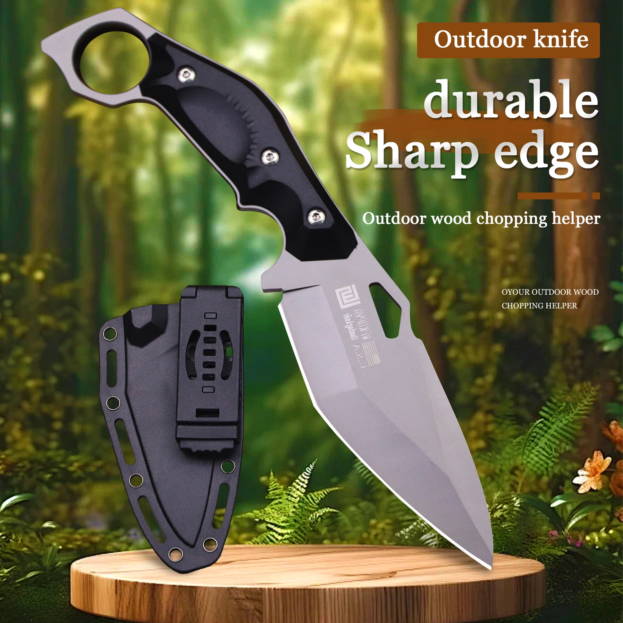 WPKOPYA USA Full Tang 440c steel hunting straight knife +K sheath, G10 ...