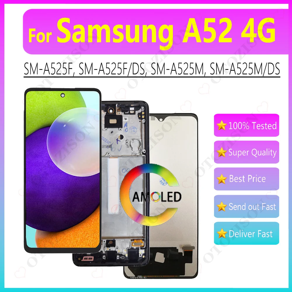AMOLED For Samsung Galaxy A52 LCD With Frame A52 4G Display A525 LCD SM ...