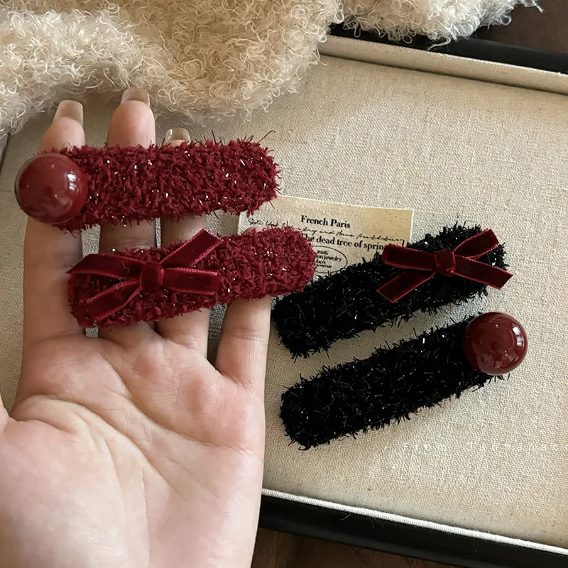 Two-piece-set-of-red-hair-clips-with-BB-side-bow-versatile-and-niche ...