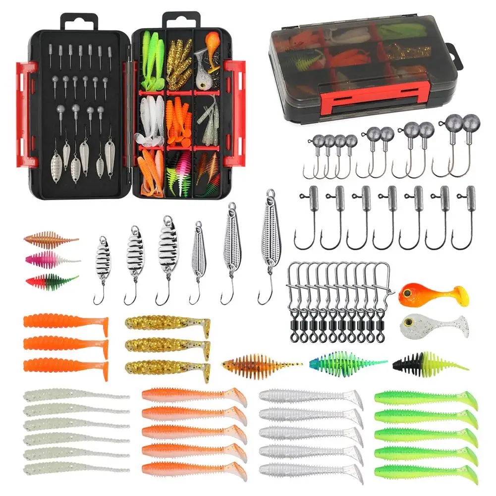 2023 75pcs/35pcs Fishing Lures Kit With Jig Heads Hooks Soft Worm Bait ...