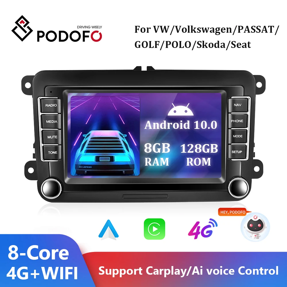 Podofo 2din 7 Polegada android 10.0 8 + 128g carro rádio multimídia ...