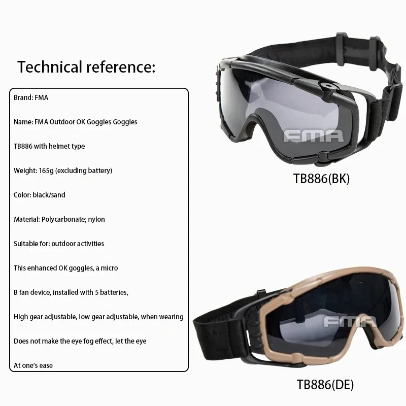 New FMA Airsoft SI-Ballistic Goggles With Fan Updated Version Anti Fog ...