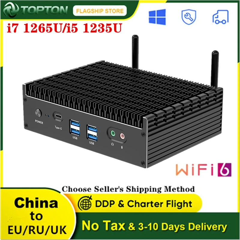 Topton 12th Gen Fanless Gaming Mini Pc Intel I7 1265u 1255u I5 Windows 11 Pcie4.0 Dual 2.5g Lan ...