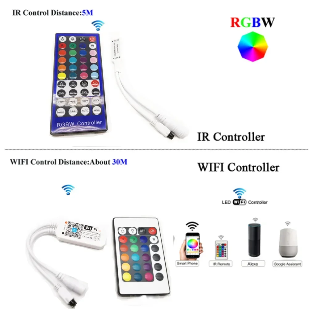 WIFI RGB RGBW LED Controller With IR Remote Control With Battery For DC ...