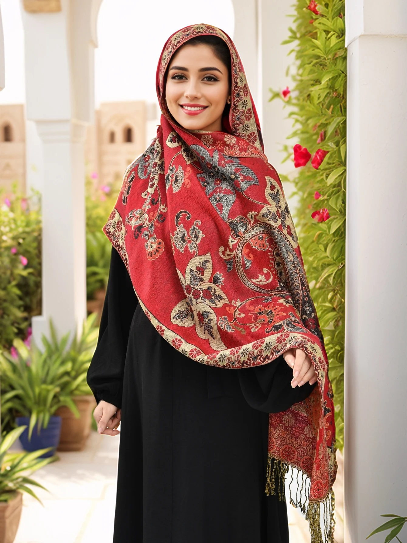 Paisley Printed Cotton Hijab Scarf Viscose Tassels Shawls Muslim Woman ...