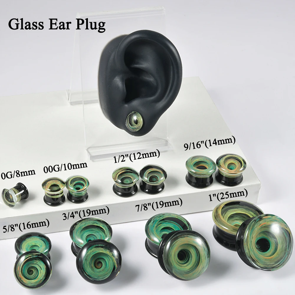 1Pair-Pyrex-Glass-Solid-Vortex-Pattern-Ear-Plug-Convex-Double-Flared ...