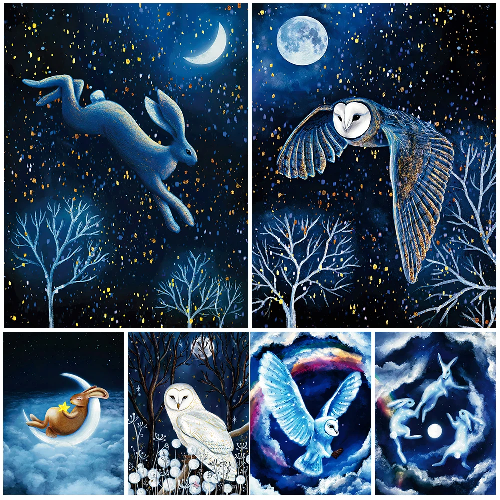 Magic-Night-Of-Moon-Rabbit-Fantasy-Art-Print-Dreamy-Animals-Under-The ...