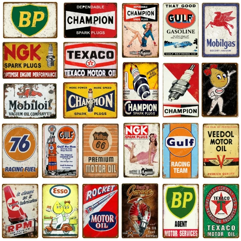 Vintage Motor Gasoline Metal Signs Tin Poster Retro Bar Pub Garage ...