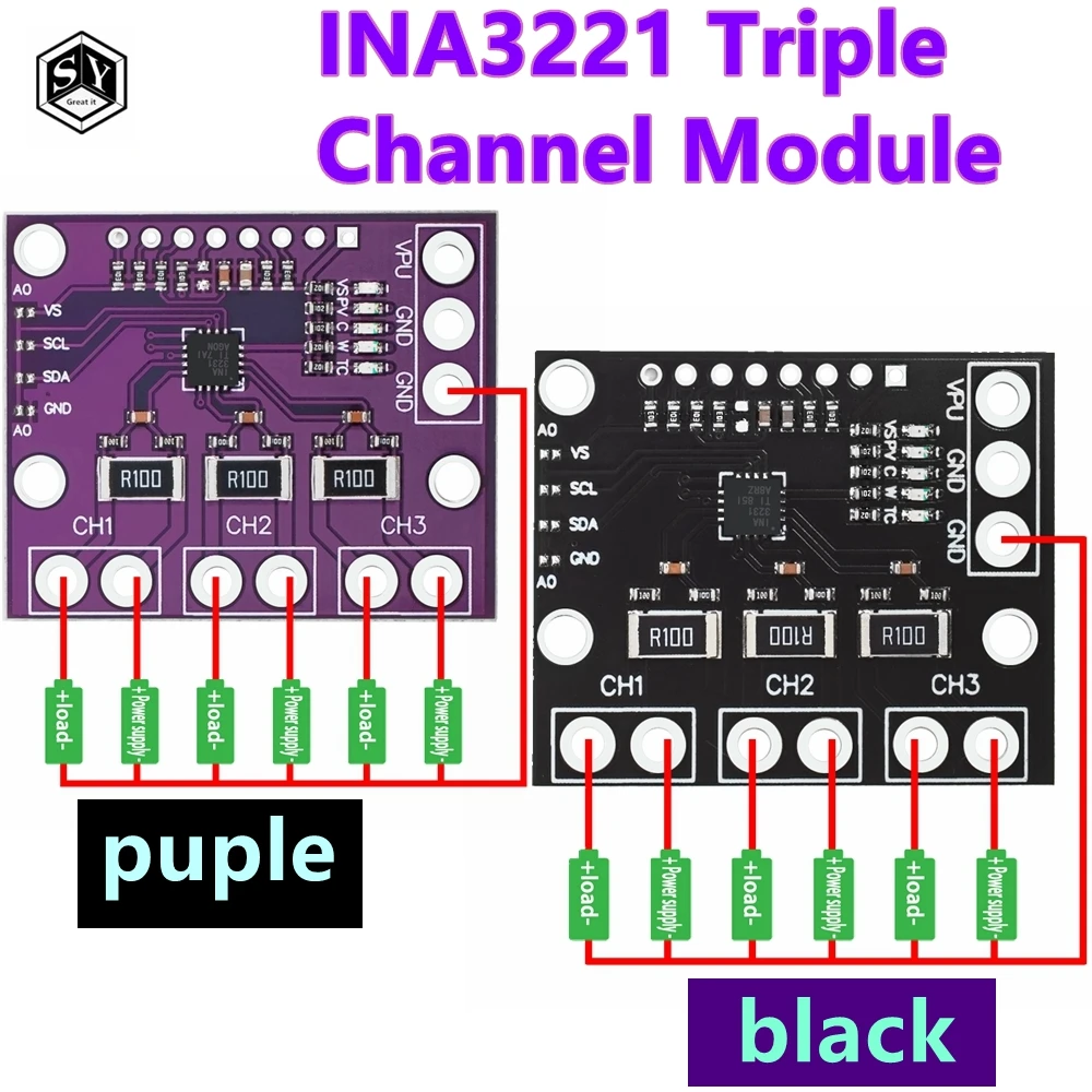 INA3221 Triple-Channel Module, High-Side Measurement, Shunt and Bus Voltage Monitor with I 2C ...