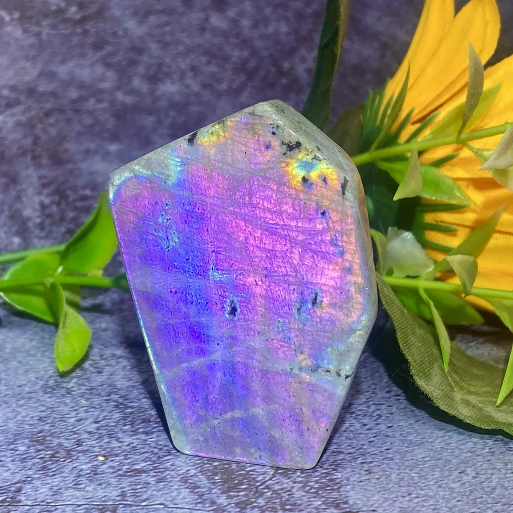 1pc Natural Crystal Purple Moonstone Raw Gemstone Ornament Polished ...