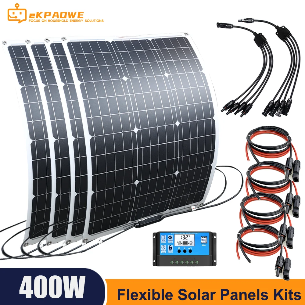 18V100W-200W-400W-Flexible-Solar-Panel-Sets-For-Car-Home-Camping ...