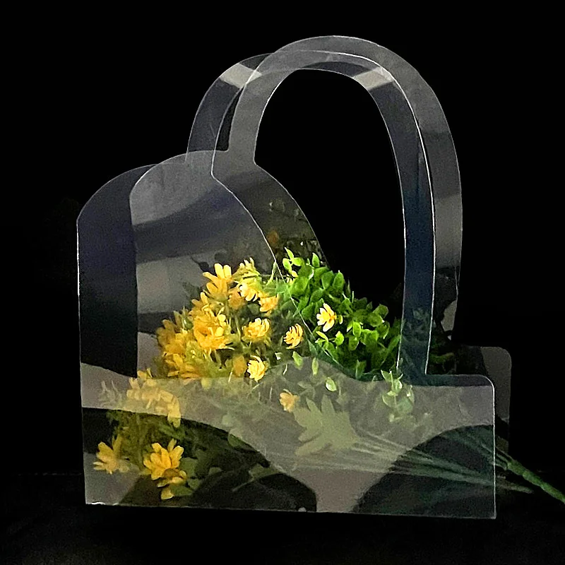 1Pcs Transparent Flower Bouquet Box With Handle Portable Flower Packing ...
