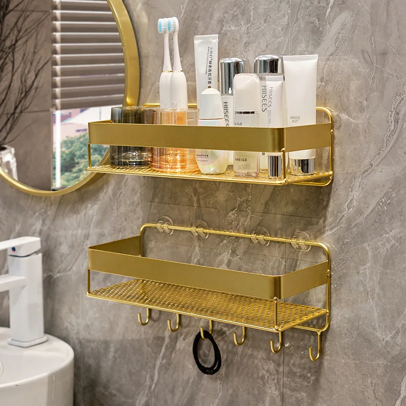 Gold-storage-rack-without-punching-bathroom-rack-toilet-washbasin-wall ...