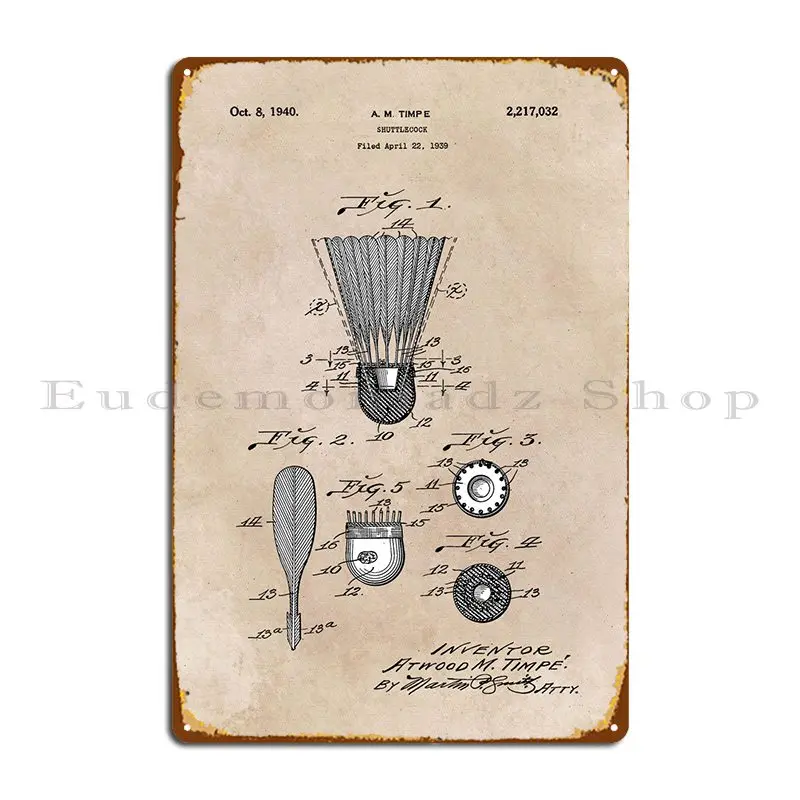Patent-Art-Timpe-Shuttlecock-1940-Metal-Sign-Create-Home-Living-Room ...