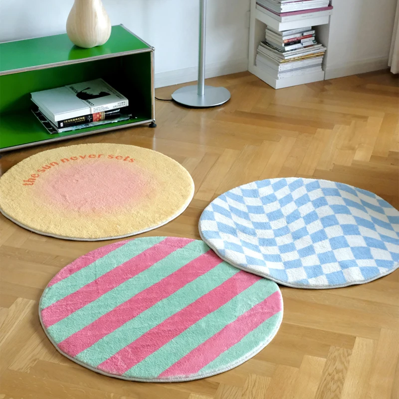 Irregular-Checkerboard-Bedroom-Rug-Round-Simple-Design-Solid-Color-IG ...