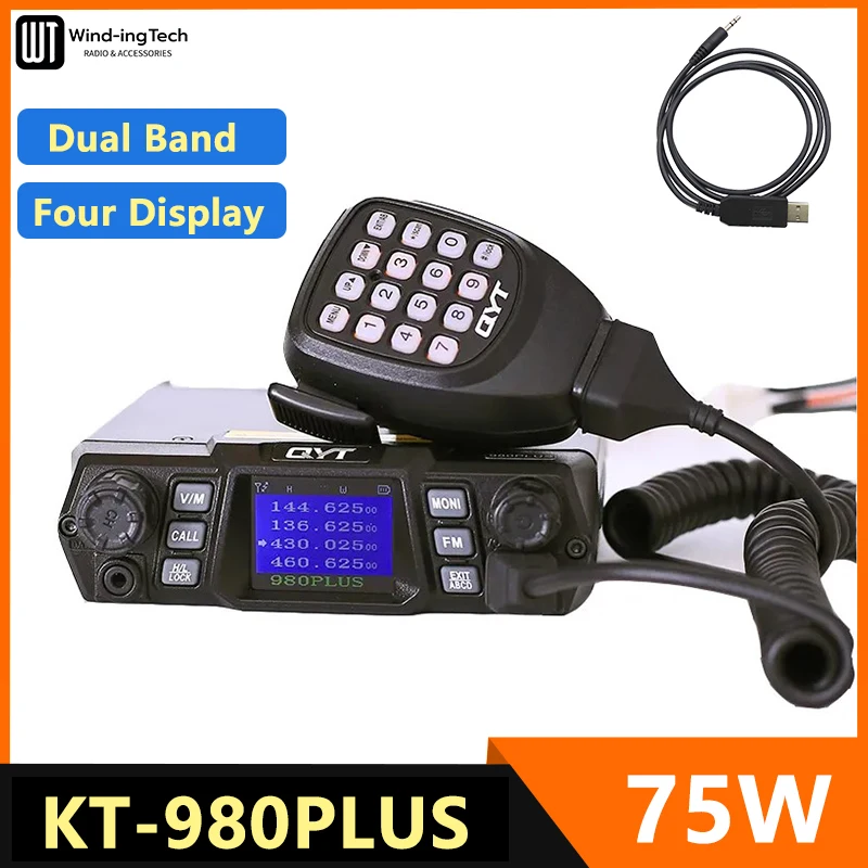 QYT KT-980 Plus Vehicle Mount Radio 75W VHF 136-174mhz UHF 400-480mhz ...