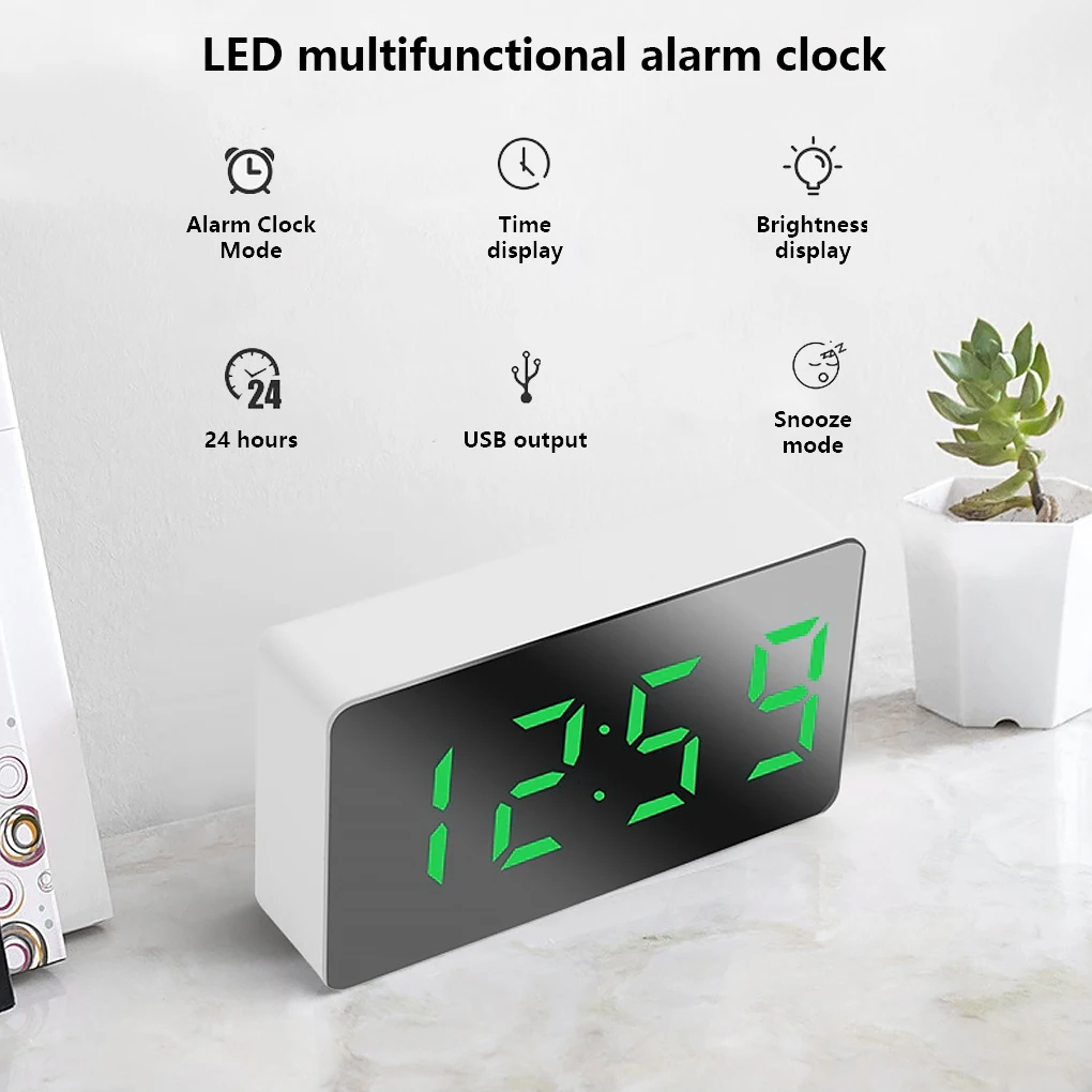 LED Table Digital Electric Clock USB Rechargeable Desktop Portable ...