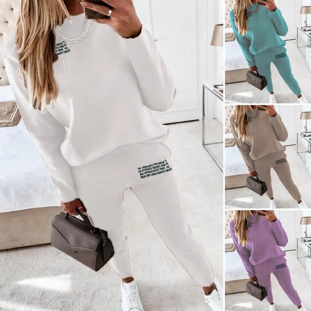 Women-Tracksuit-Letter-Print-Long-Sleeves-Crew-Neck-Sweatshirt-and ...