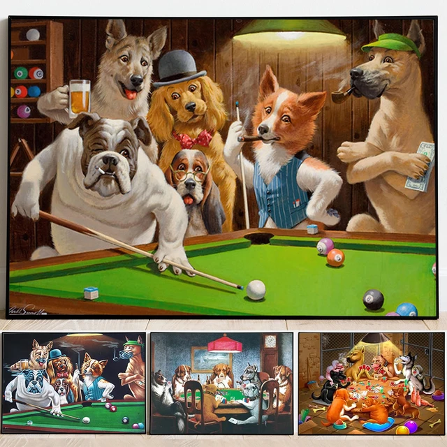 Dogs Playing Pool Poster