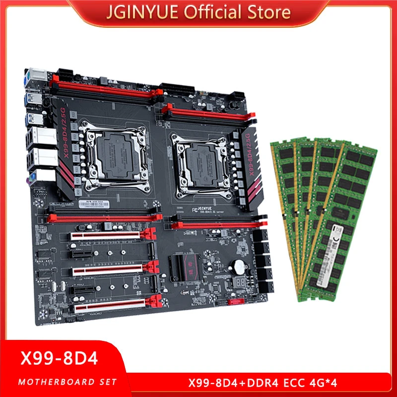 Jginyue x99 dupla u placa mãe lga 2011 3 conjunto kit com memória ram ddr4 ecc (4g * 4) X99 8D4 ...