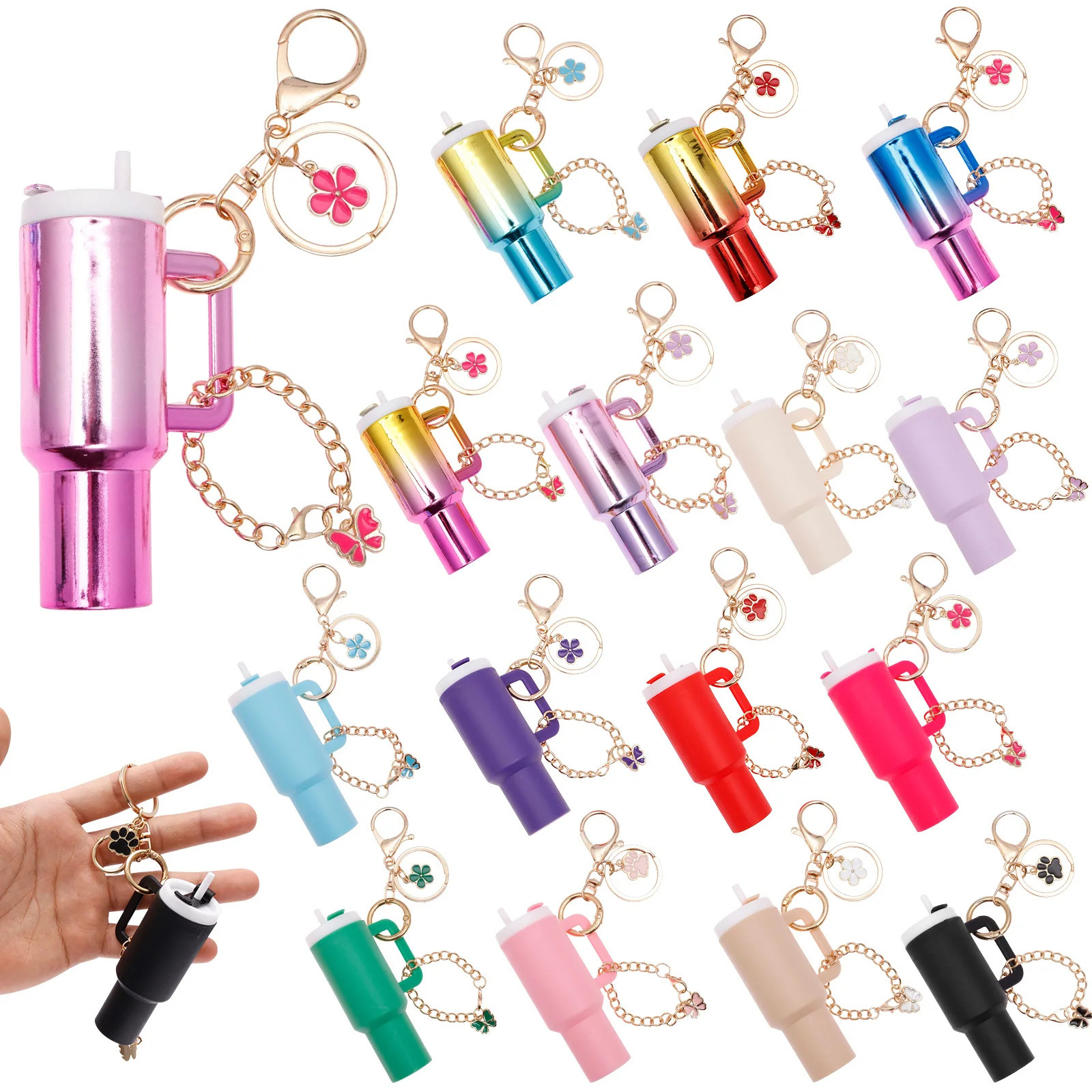16Pcs Mini Cup Keychains 2 In 1 Dual Purpose Cute Lip Balm Holder Mini ...