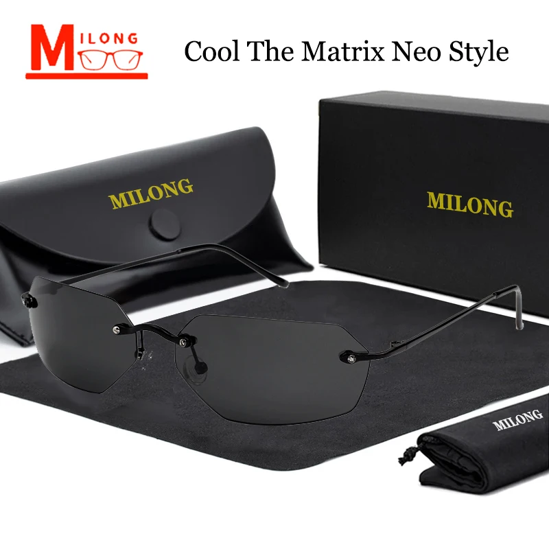 Cool The Matrix Neo Style Polarized Ultralight Sunglasses Rimless Men ...