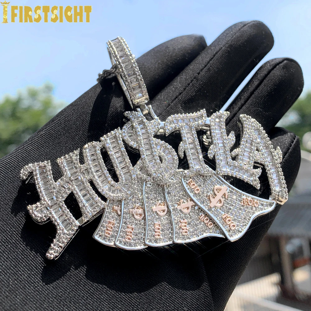 2024-New-Iced-Out-Bling-Letter-Hustla-Pendant-Necklace-Gold-Color-Full ...