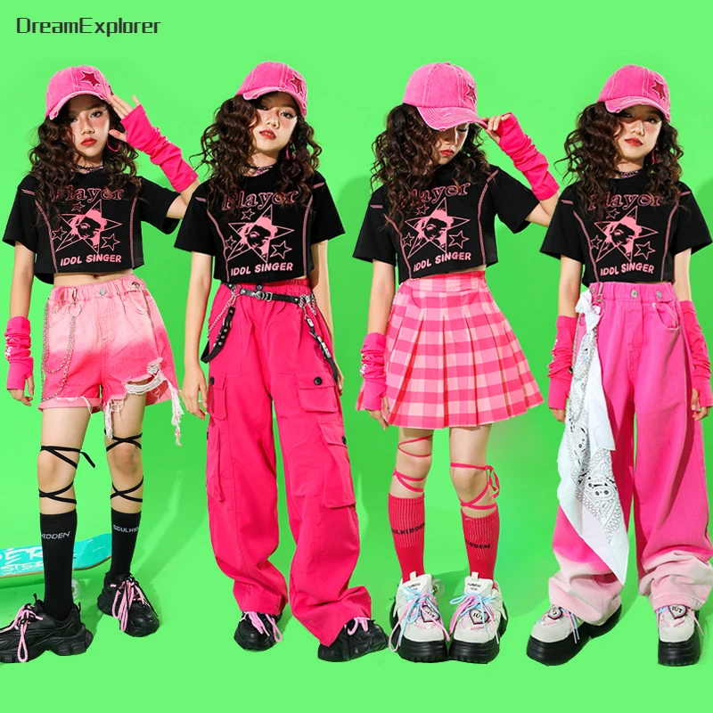 Girls-Hip-Hop-Crop-Top-Lovely-Cargo-Pants-Child-Solid-Shorts-Streetwear ...