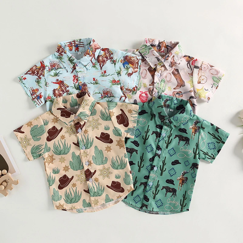 FOCUSNORM-0-4Y-Toddler-Baby-Boys-Western-Gentleman-Shirts-Summer-Short-Sleeve-Cartoon-Cow-Print ...