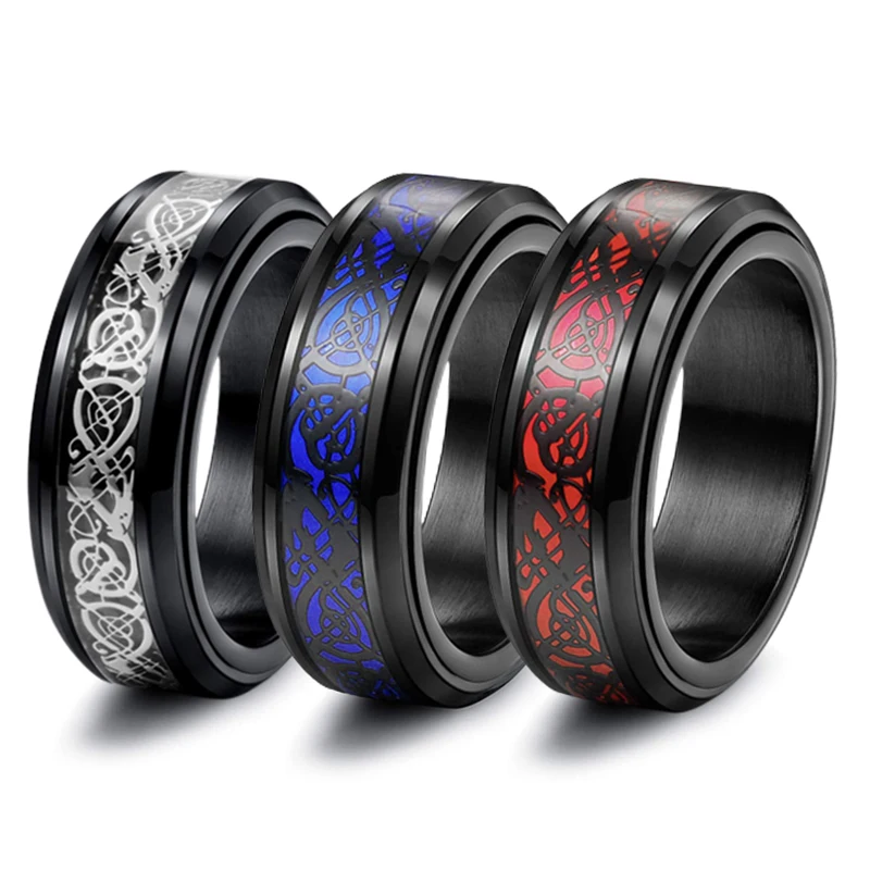 Fashion-Men-s-Stainless-Steel-Celtic-Dragon-Rotatable-Ring-Inlay-Red ...