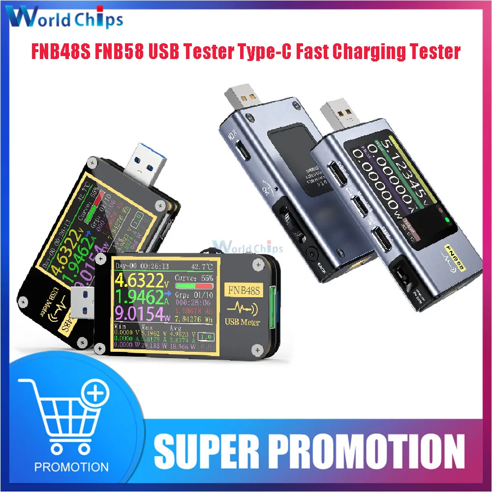 FNB48S FNB58 USB 테스터 전압계 전류계 C 타입 고속 충전 프로토콜, 용량 감지 테스터, 전원 PD 트리거 측정 ...