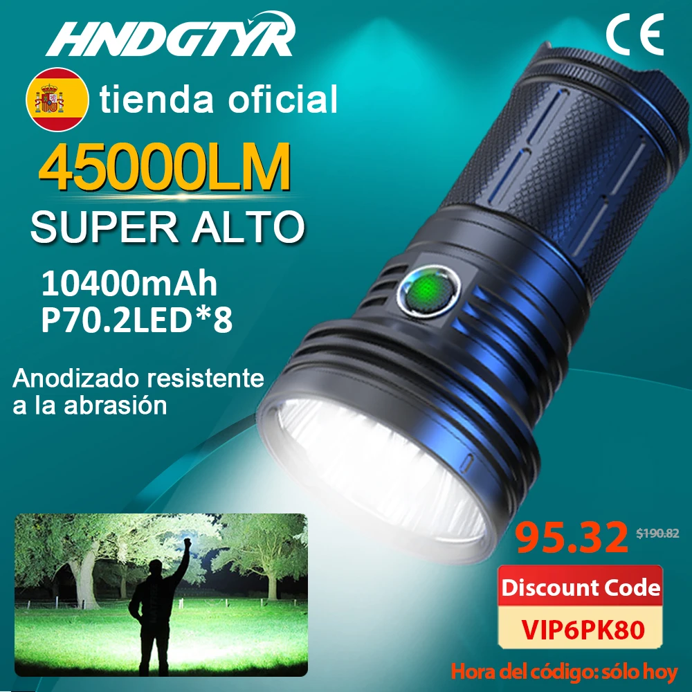 Linterna-Ultra-potente-de-45000LM-luz-fuerte-USB-C-recargable-LED-bater ...