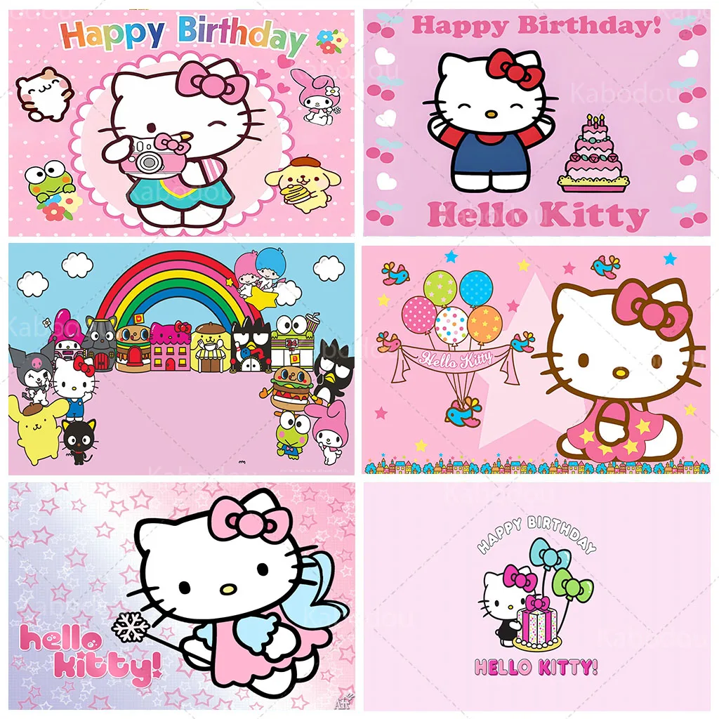 Pink-Hello-kitty-Backdrop-Girls-Kids-Birthday-Party-Banner-Decoration ...