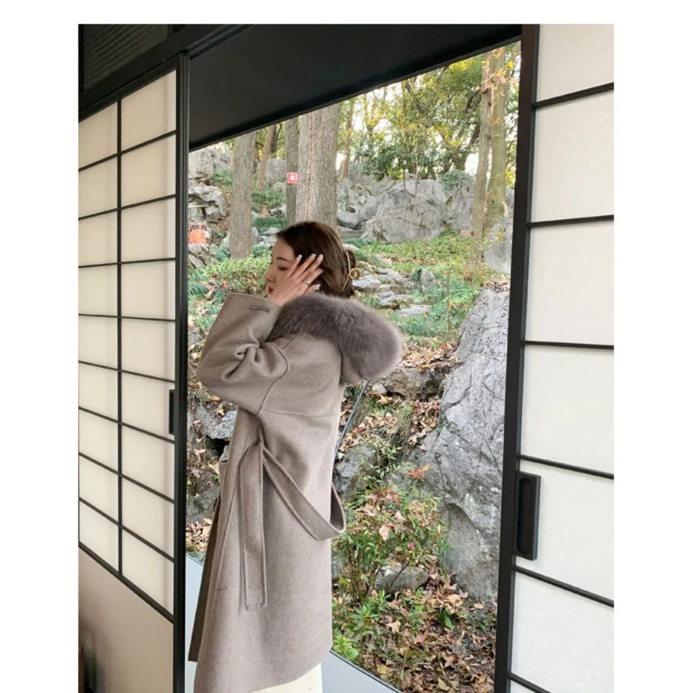 Real Fur Wool Coat Winter Jacket for Women Natural Fox Fur Collar ...