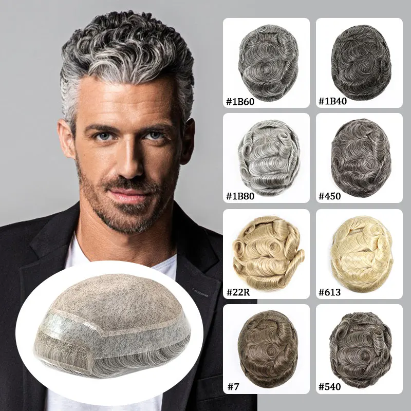 Toupet-Gris-avec-Base-en-Dentelle-pour-Homme-Postiche-Mono-PU-Postiche ...