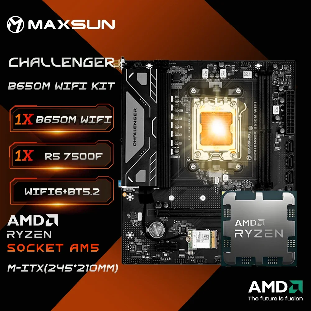 MAXSUN Motherboard Set B650M WiFi with AMD CPU Ryzen 5 7500F AM5 ...