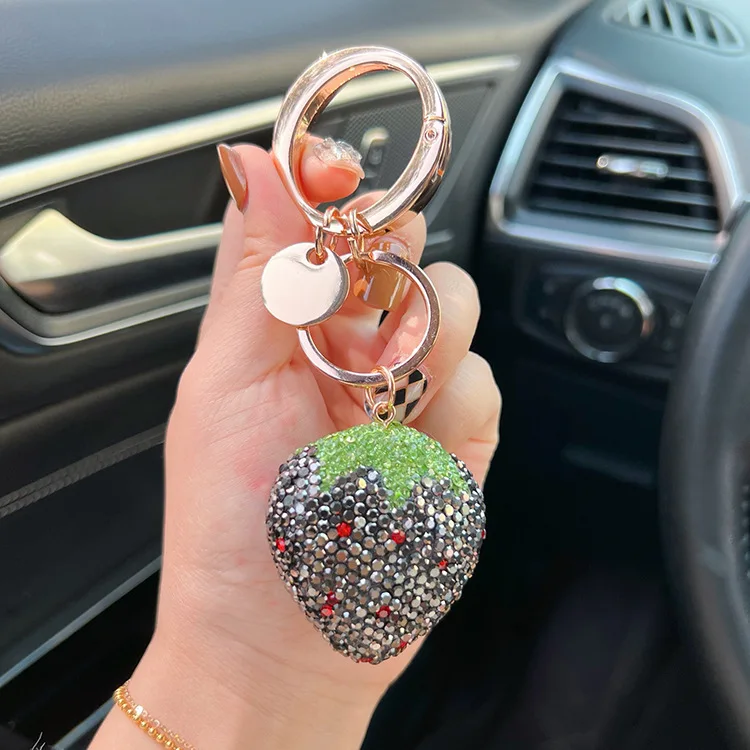 Clay Rhinestone Strawberry Red Heart Keychain Keyring for Women Girl Jewelry Fruit Cute Car Key Holder Key Chains for Women AliExpress